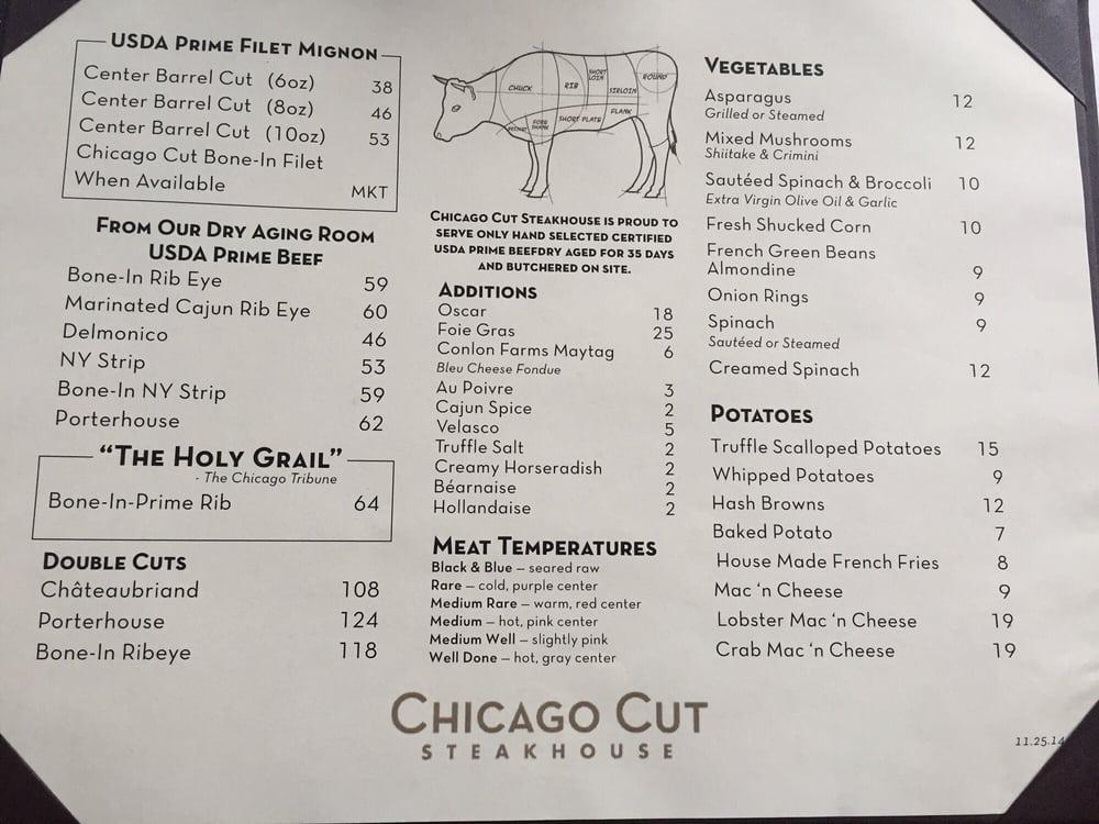 Menu at Chicago Cut Steakhouse, Chicago