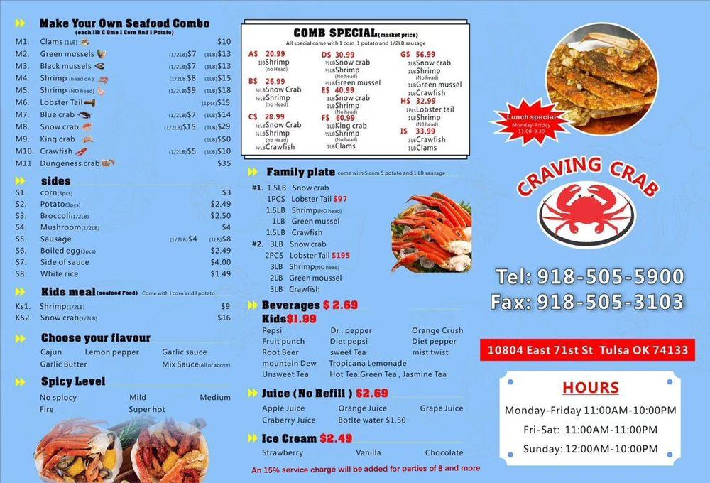 Menu at Craving Crab restaurant, Tulsa