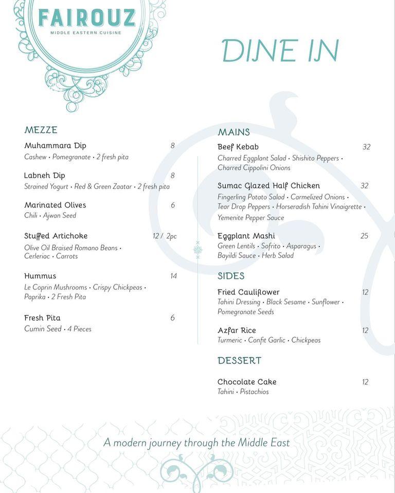 Menu at Fairouz Cafe, Ottawa, 15 Clarence St.