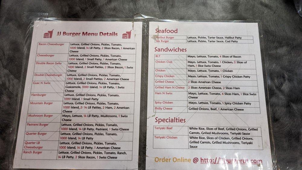 Carta del restaurante JJ Burger, Provo