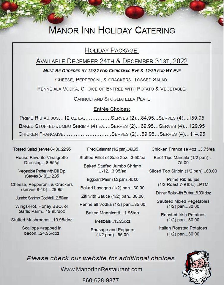 Menu at Manor Inn Restaurant, Southington
