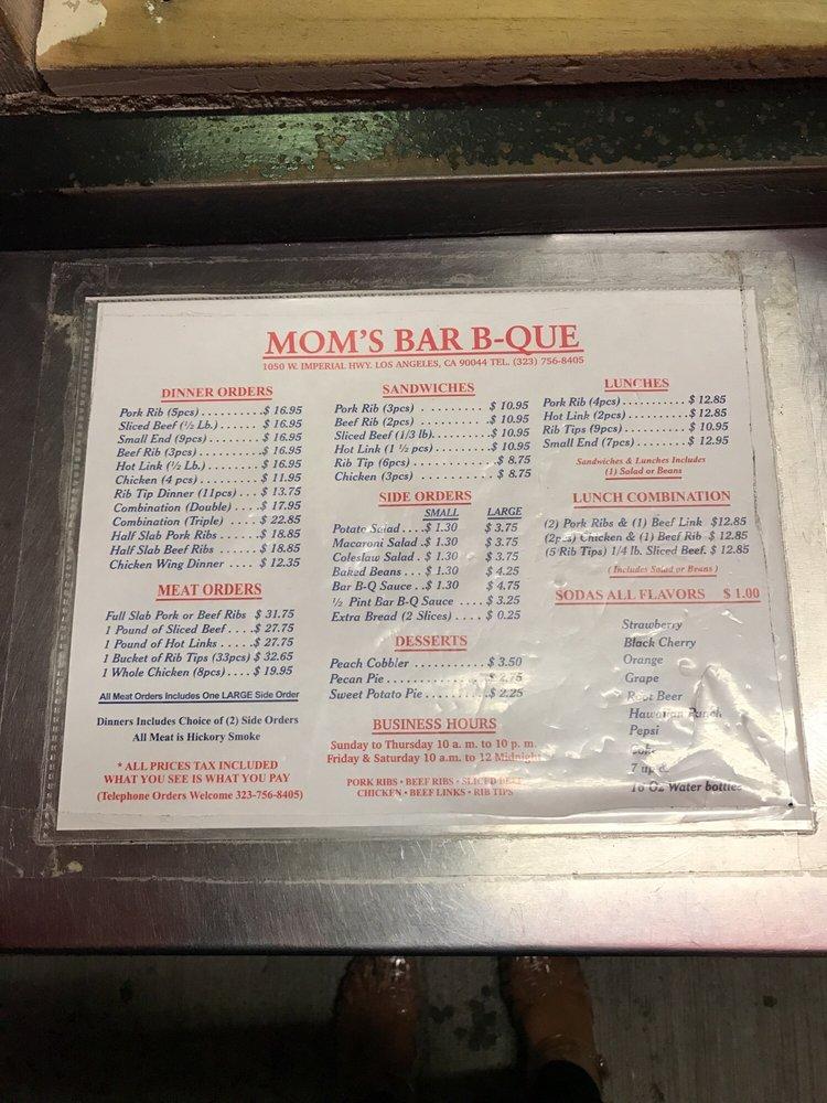 Menu at Mom's Bar-B-Q, Los Angeles