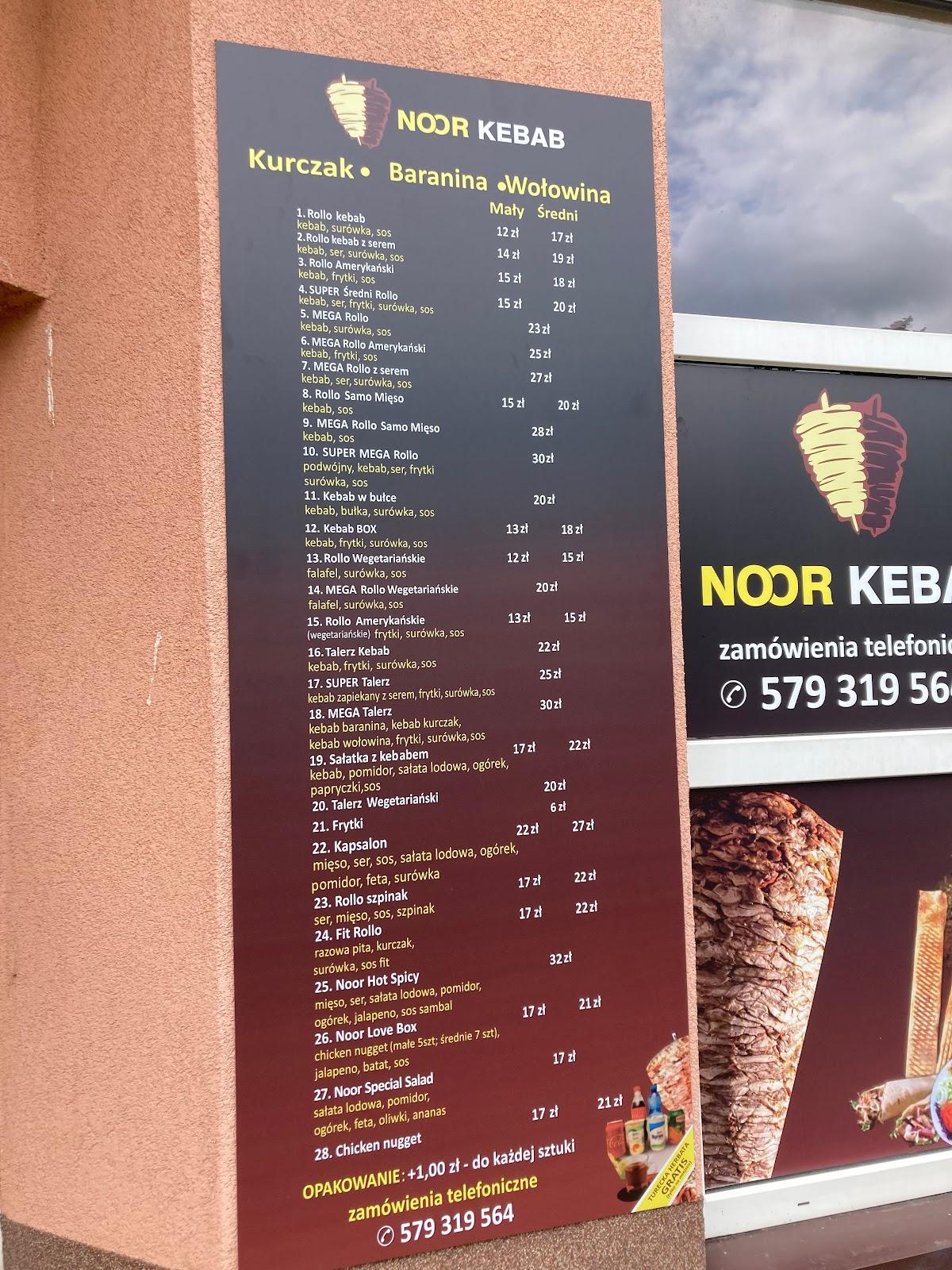 Menu at Noor kebab restaurant, Tarnow