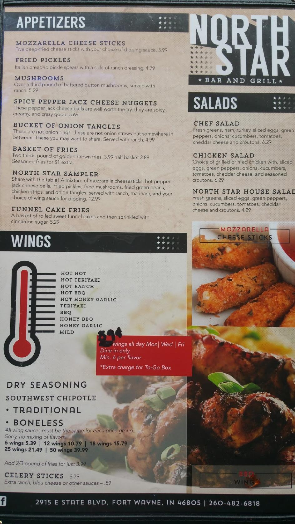 Menu at Northstar Bar & Grill, Fort Wayne