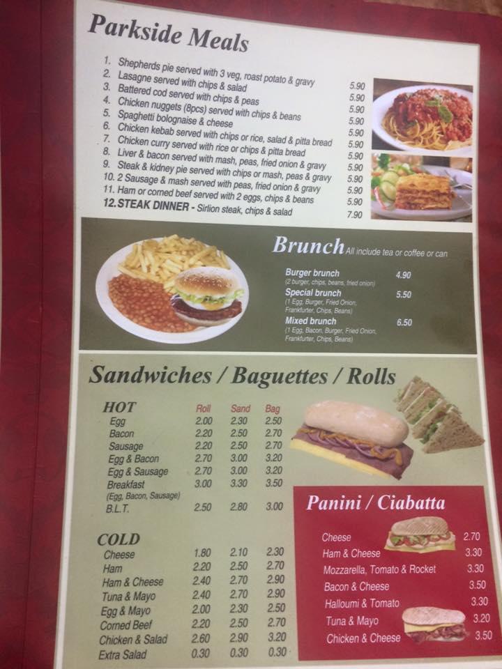 Menu at Park Side Cafe, Crawley