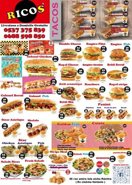 Menu at Ricos Chicken restaurant, Kenitra