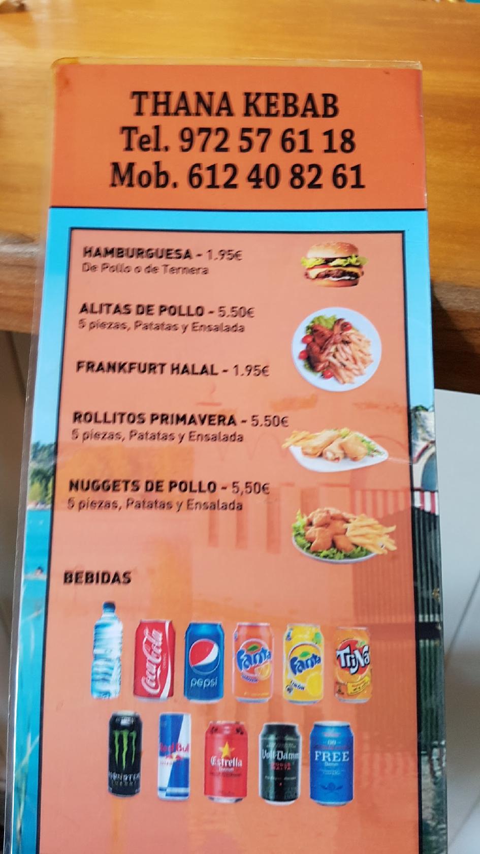 Menu at THANA KEBAB restaurant, Banyoles