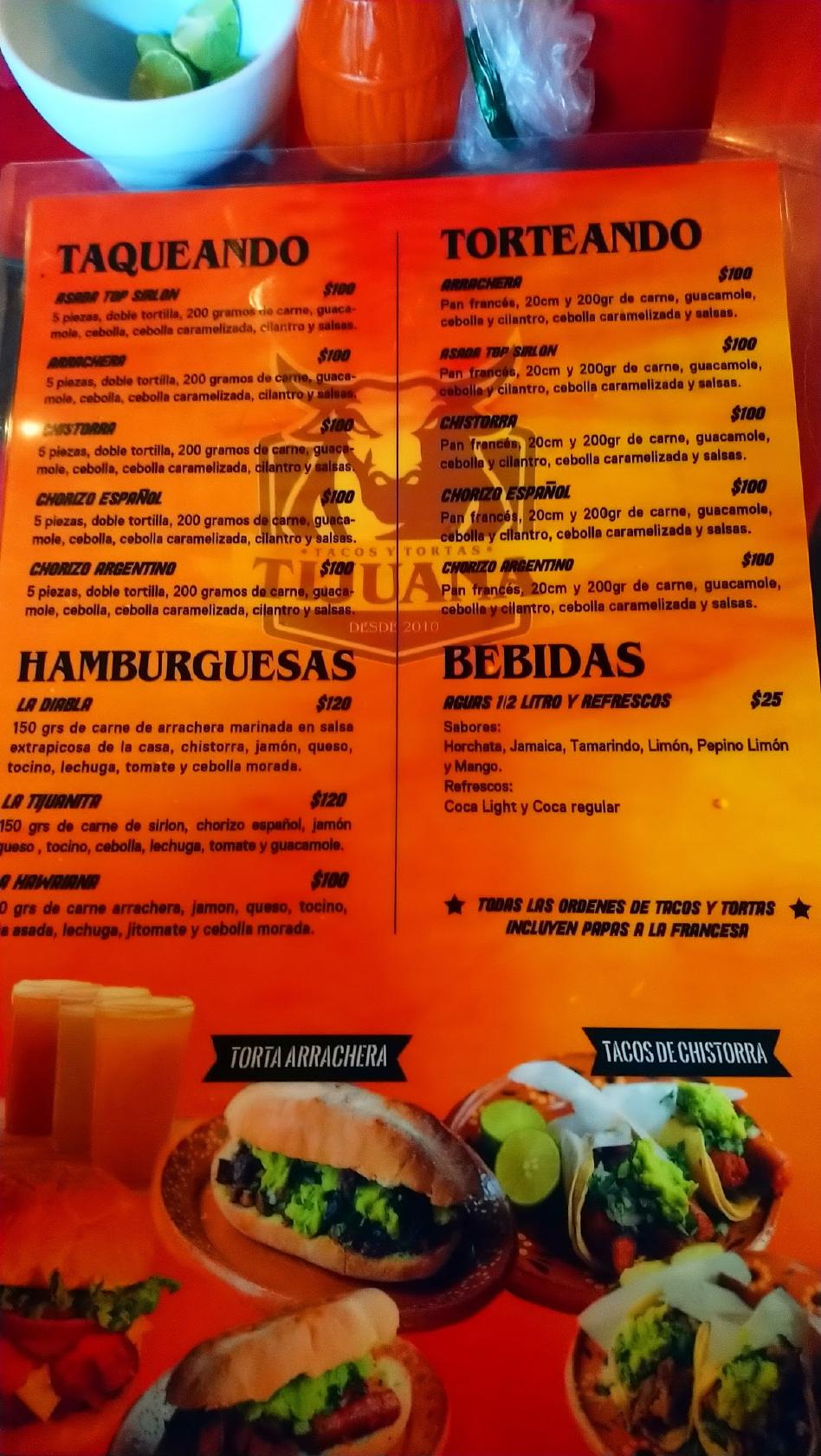 Carta del restaurante Tacos Tijuana, Monterrey