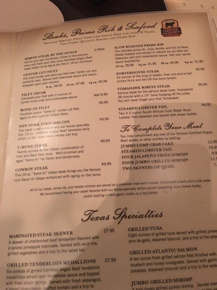 Menu at Taste of Texas pub & bar, Houston
