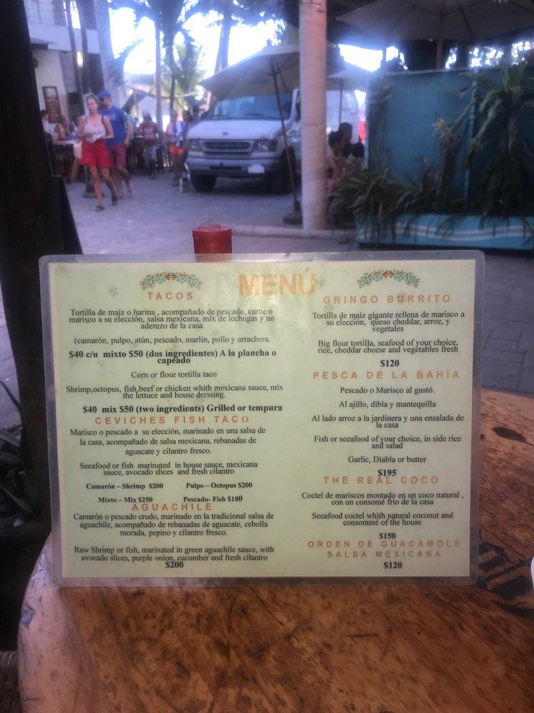 Menu at The Real Fish Taco restaurant, Sayulita