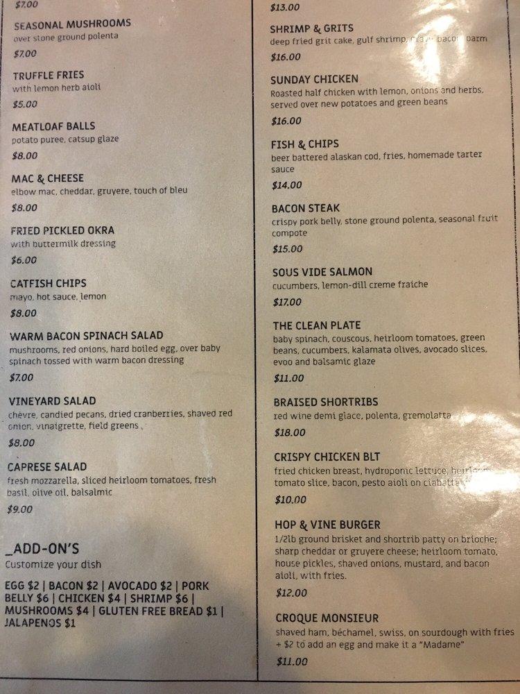 Menu at Hop & Vine restaurant, San Antonio