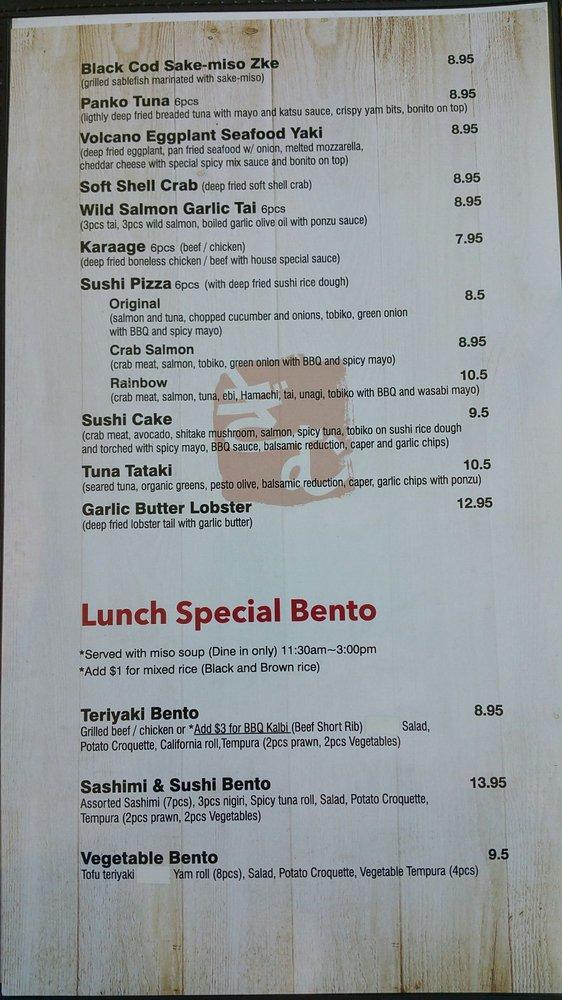 Menu at Kimu Japanese Cuisine restaurant, Vancouver
