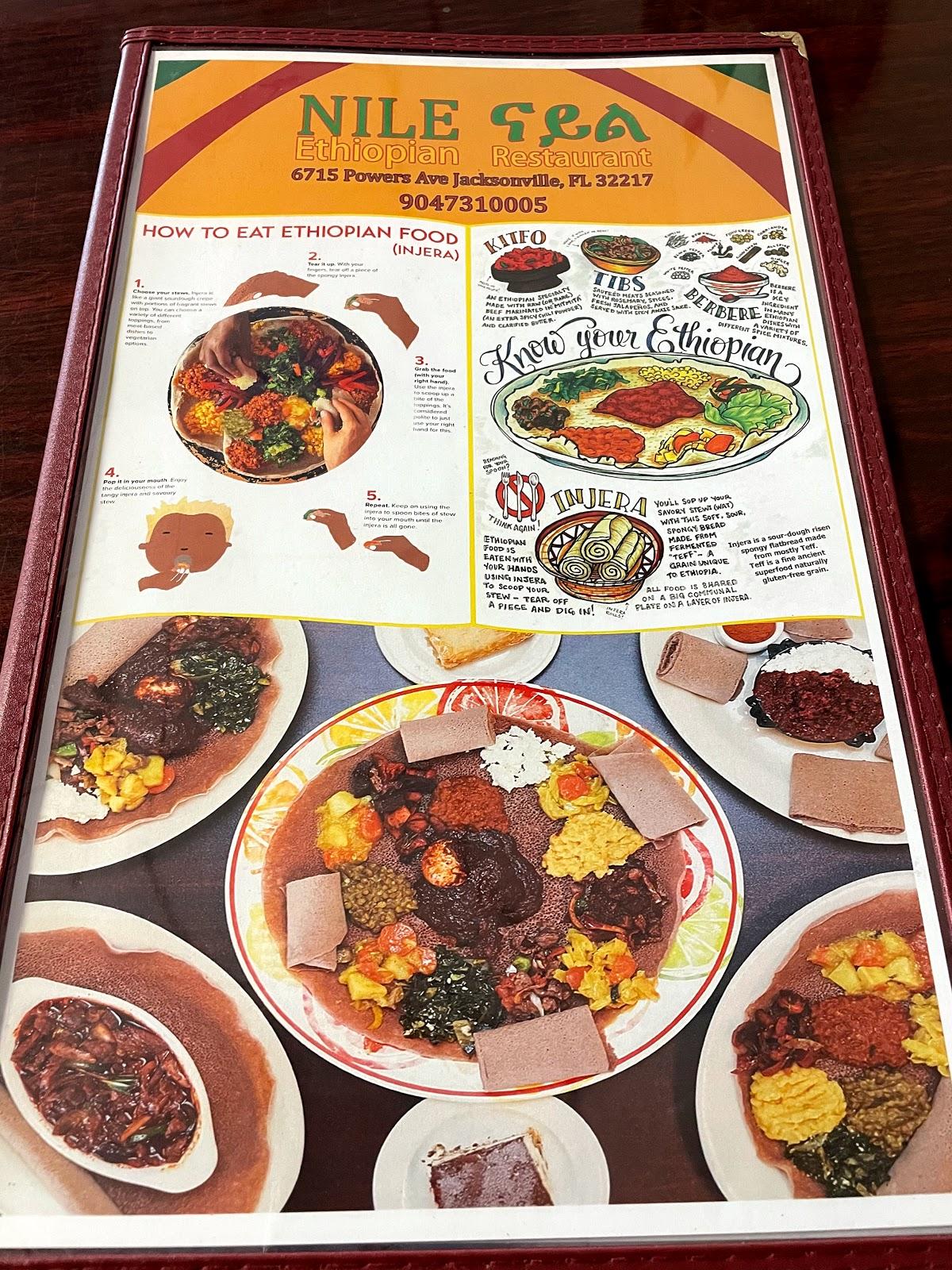 Menu at Nile Ethiopian Restaurant, Jacksonville