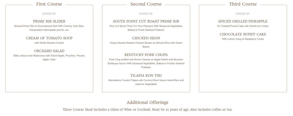 Menu at Primarily Prime Rib steakhouse, Las Vegas, Las Vegas Blvd S