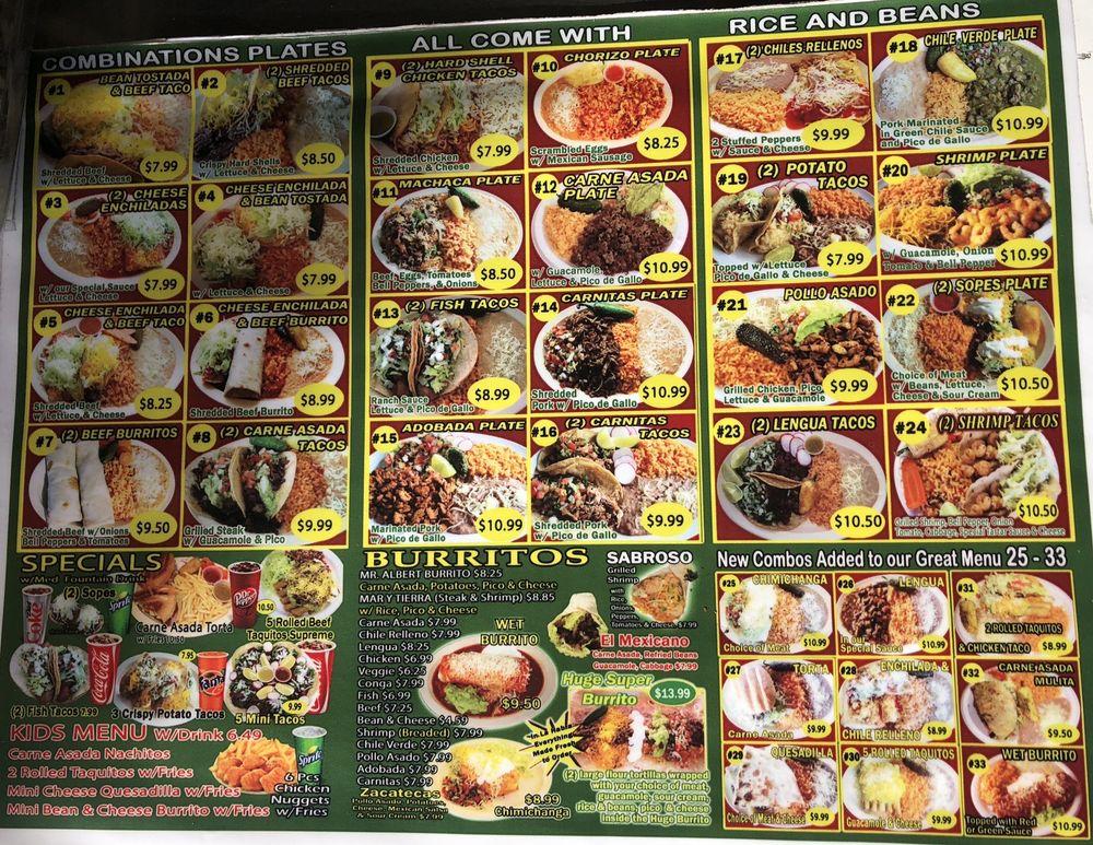 Carta del restaurante Mr.Albert Mexican Food, La Habra