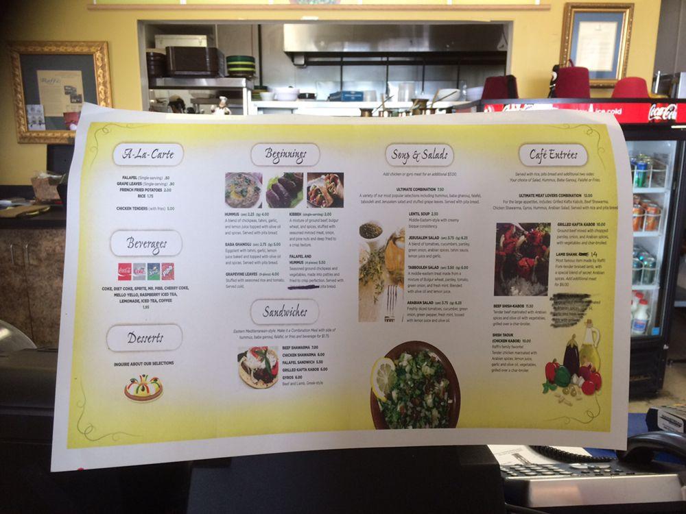 Menu at Oasis Cafe, Evansville