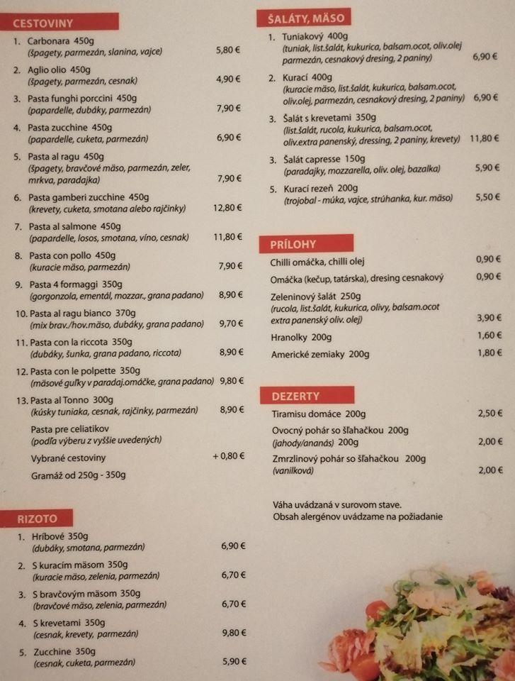 Menu at Pizzerie bar Ristorante Sardínia, Skalica