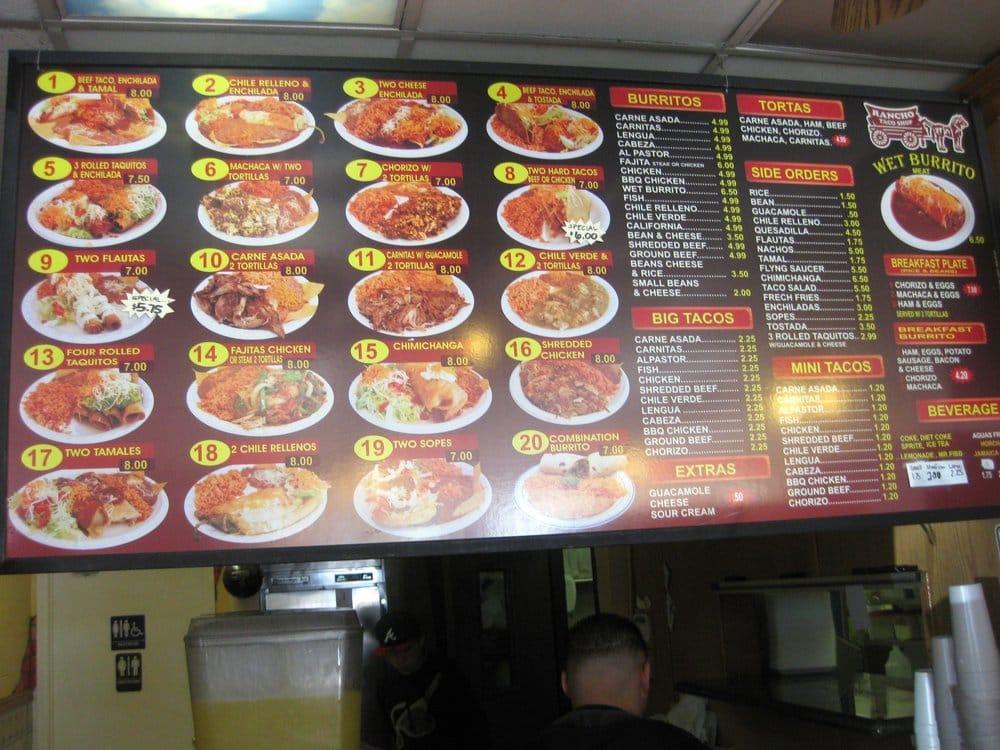Menu at Rancho Taco Shop restaurant, Norco