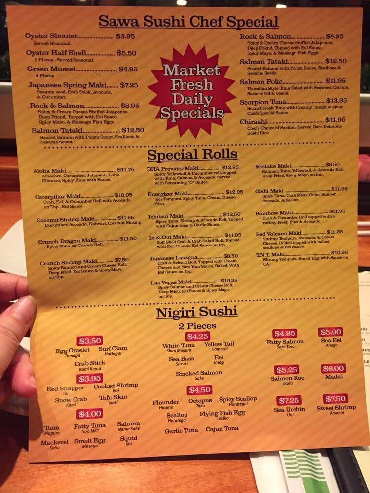 Menu at Sawa sushi restaurant, Las Vegas, Blue Diamond Rd suite 104