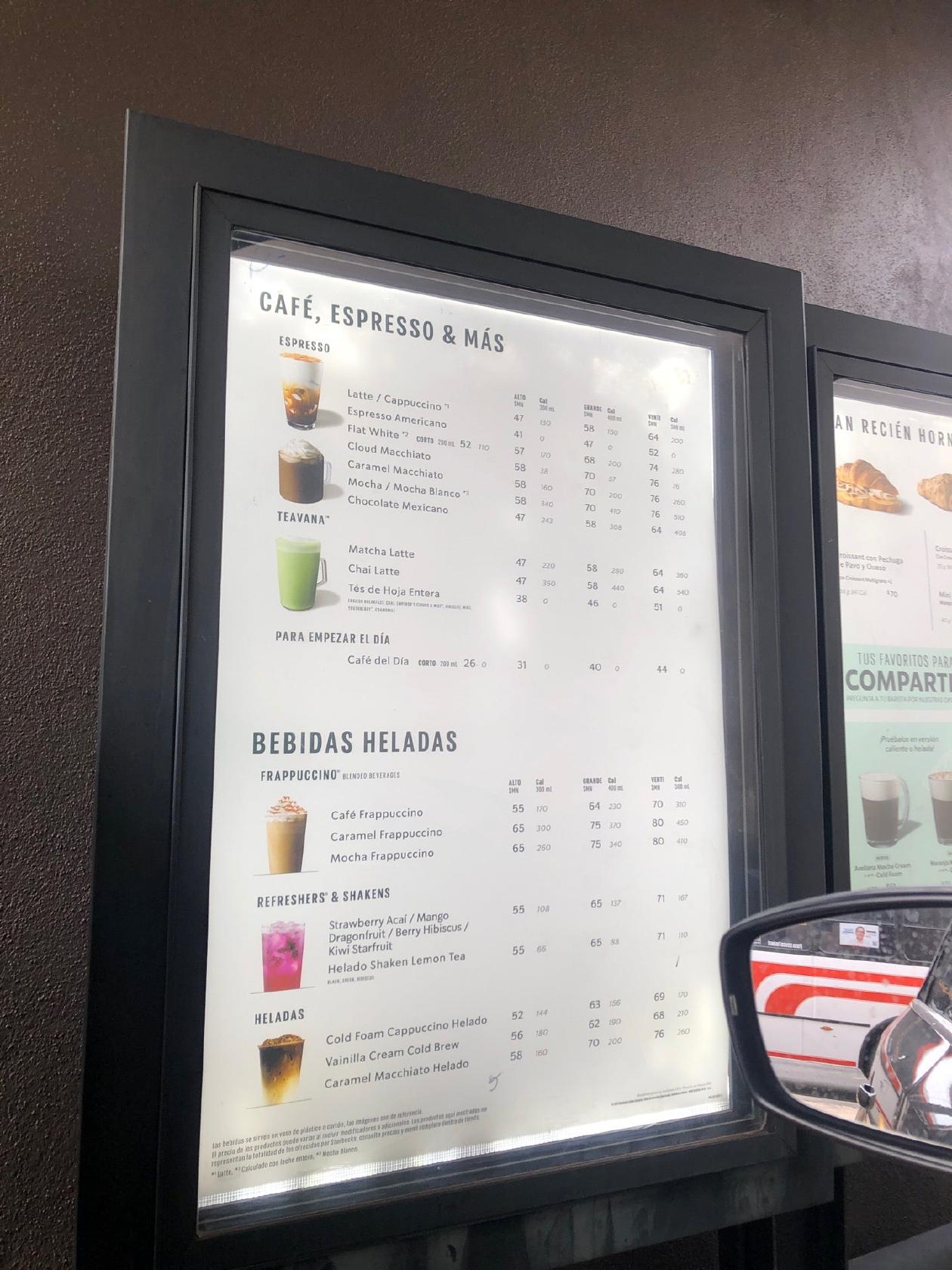 Carta del café Starbucks Zamora DT, Zamora, Francisco I. Madero Sur