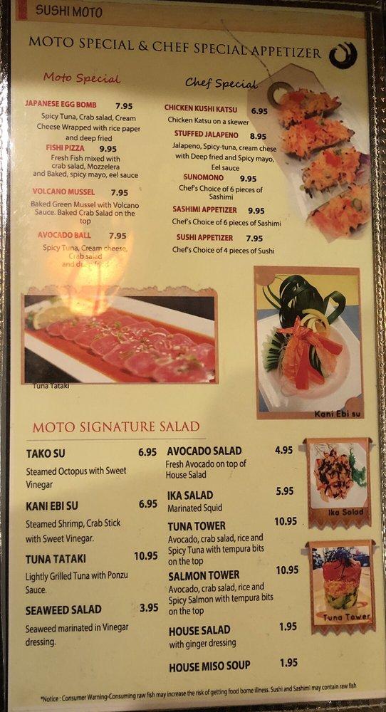 Menu at Sushi Moto restaurant, Lansing