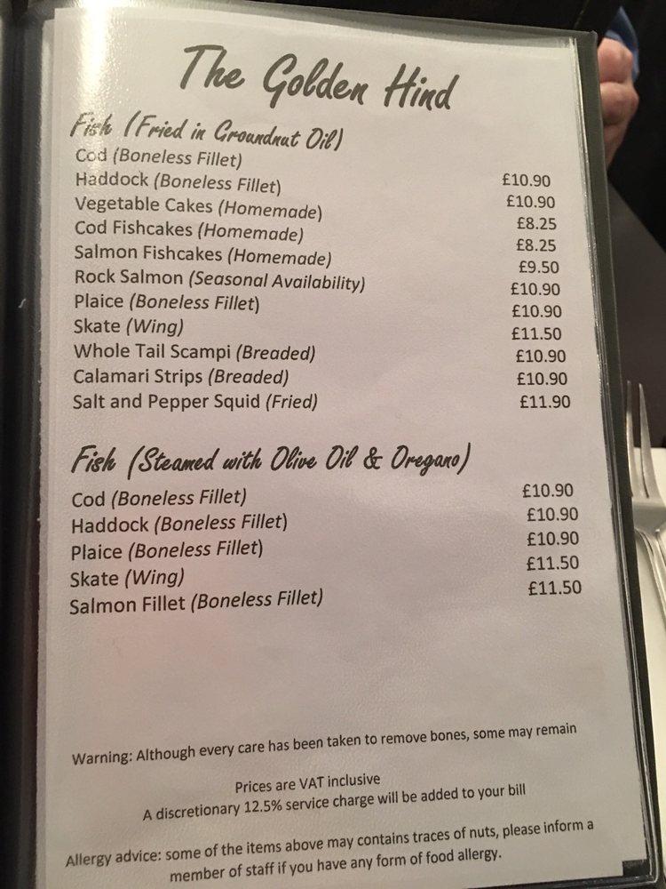 Carta de The Golden Hind Fish & Chips Restaurant, Londres