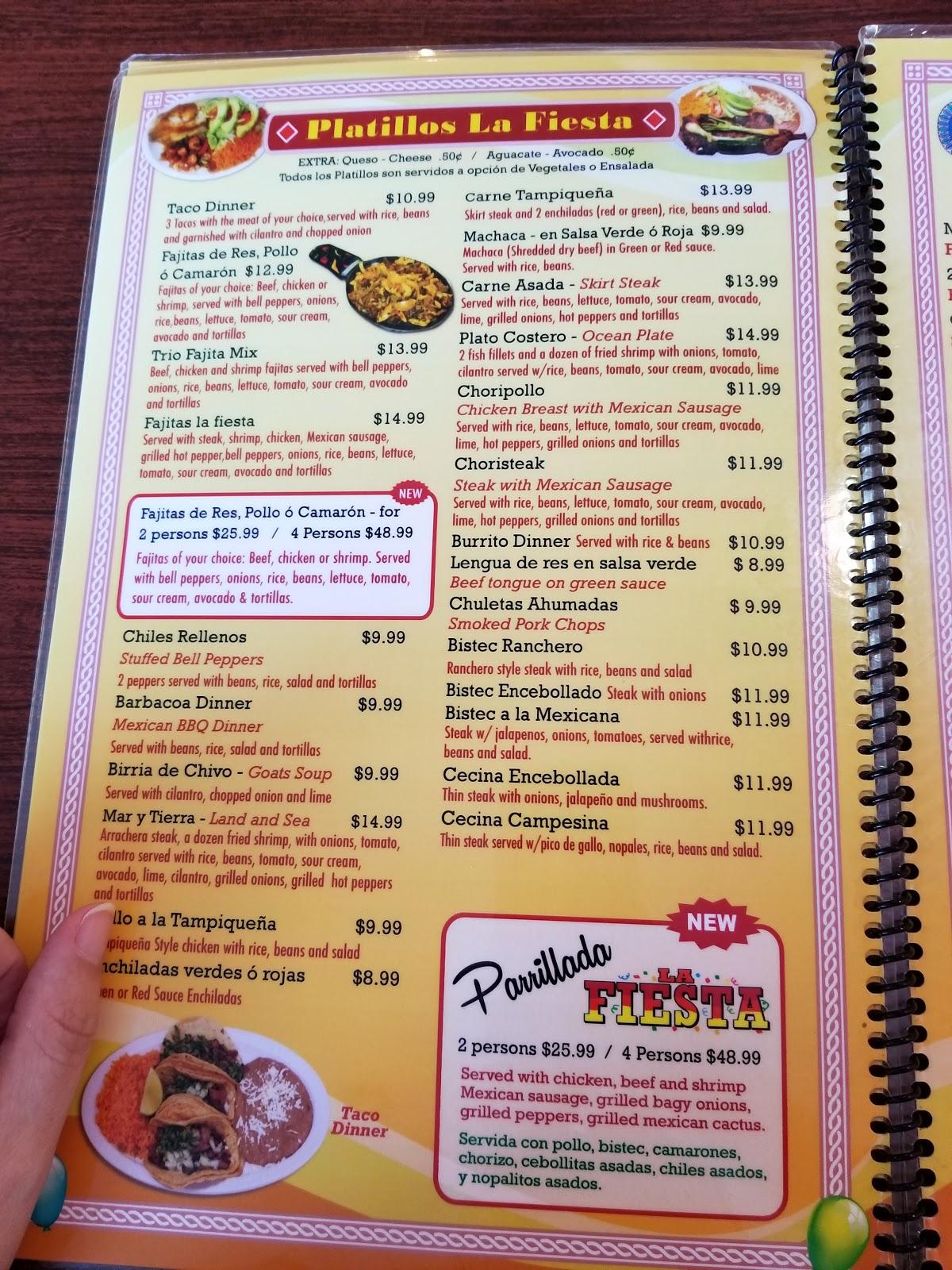 Menu at La Fiesta restaurant, Logansport