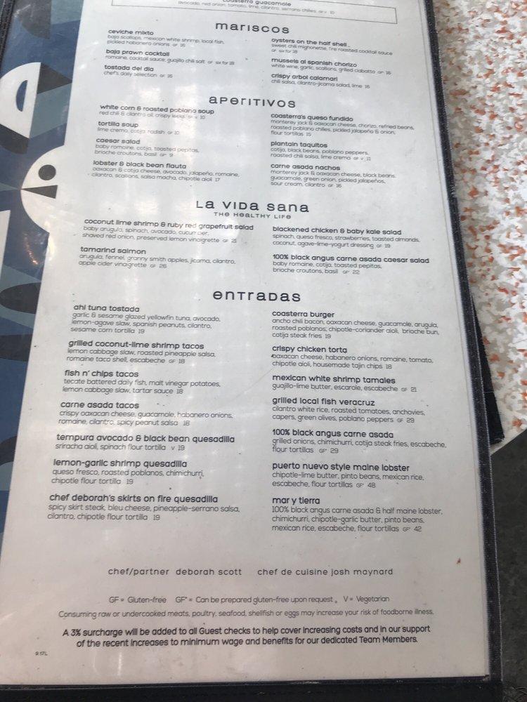 Menu at Coasterra restaurant, San Diego, 880 Harbor Island Dr