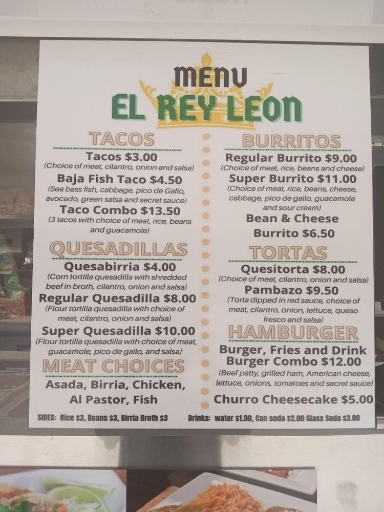 Menu at El Rey Leon restaurant, Boulder Creek