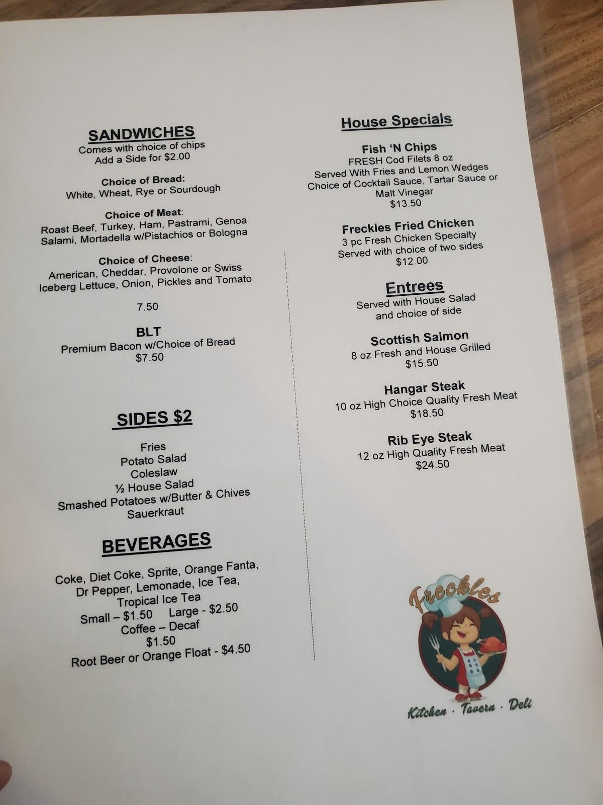 Menu at Freckles Kitchen & Tavern pub & bar, Mentone