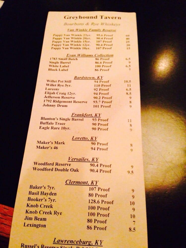 Menu at Greyhound Tavern restaurant, Fort Mitchell