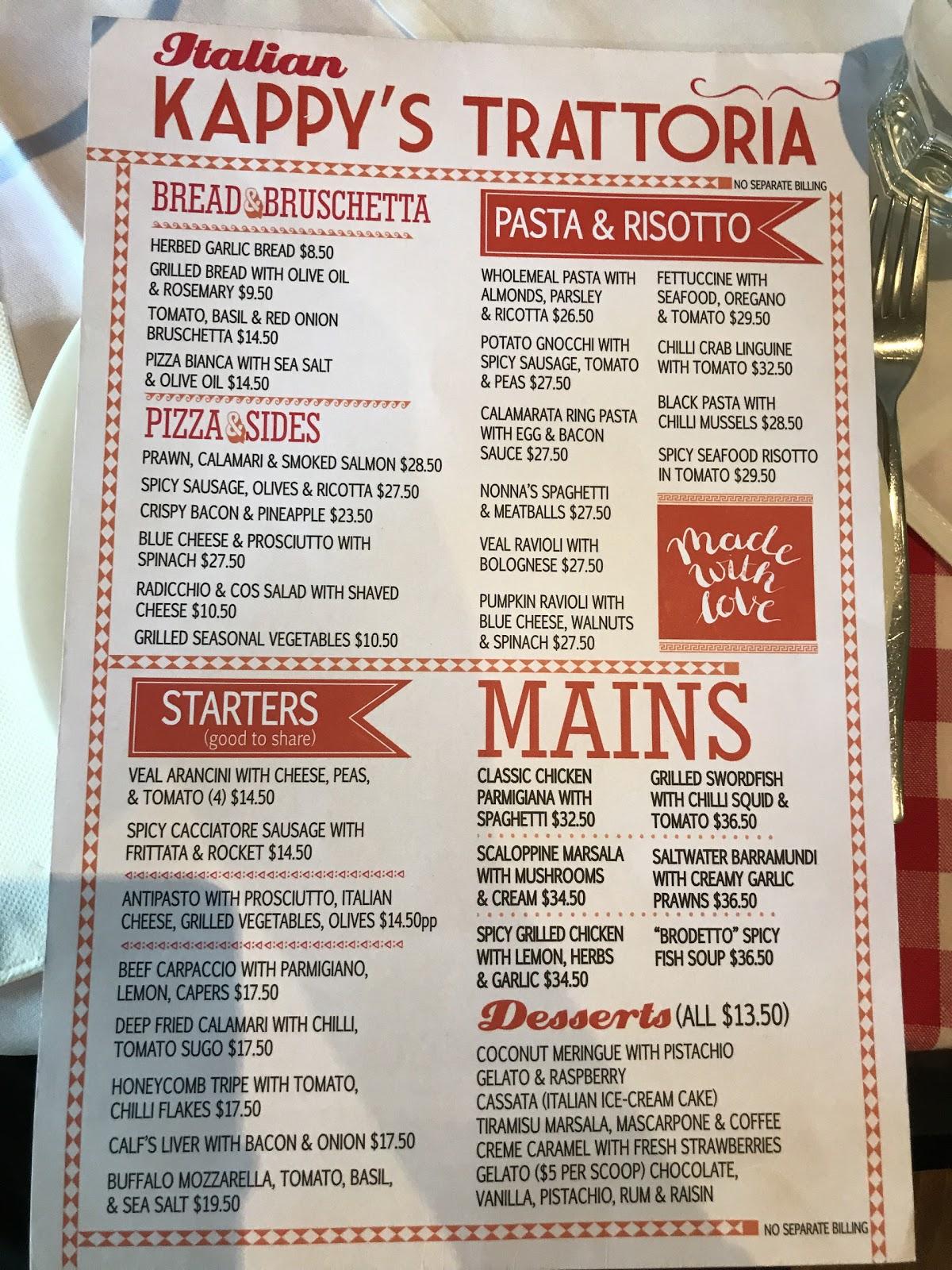 Menu at Kappy's Restaurant, Guildford