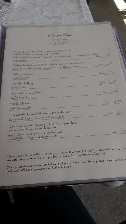 Menu at La Locanda dell'Arco restaurant, Calitri