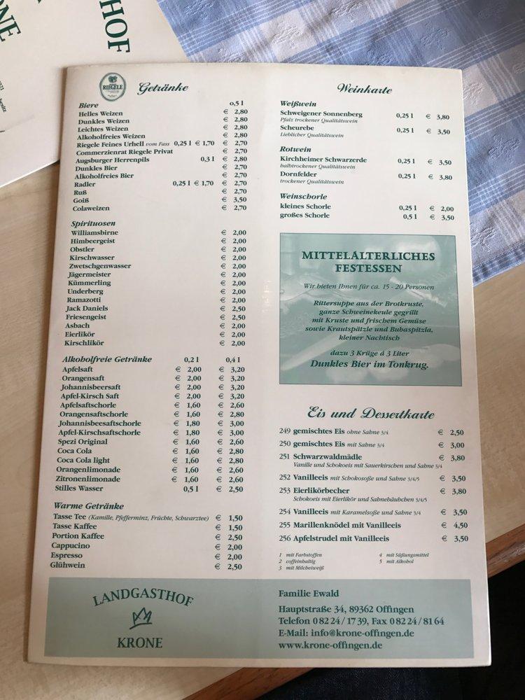 Speisekarte von Landgasthof Krone restaurant, Offingen
