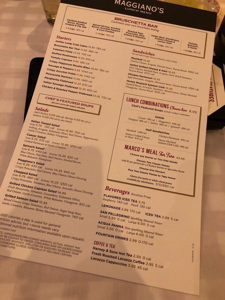 Menu at Maggiano's Little Italy pub & bar, McLean