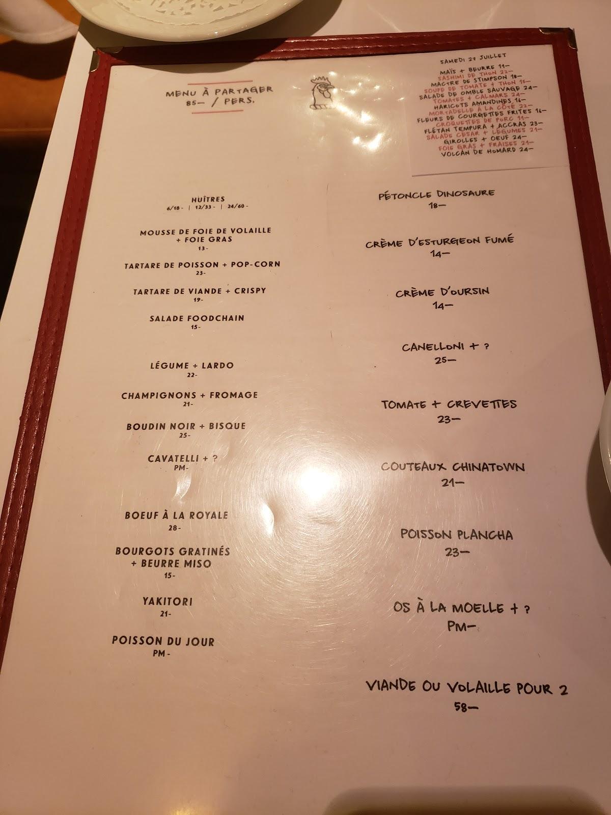 Menu at Montréal Plaza restaurant, Montreal