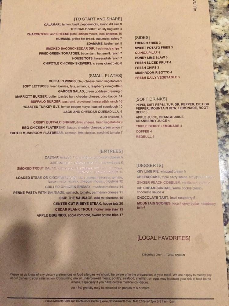 Menu at Slate Restaurant, Provo