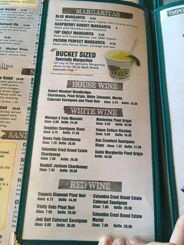Menu at The Back Porch restaurant, Destin