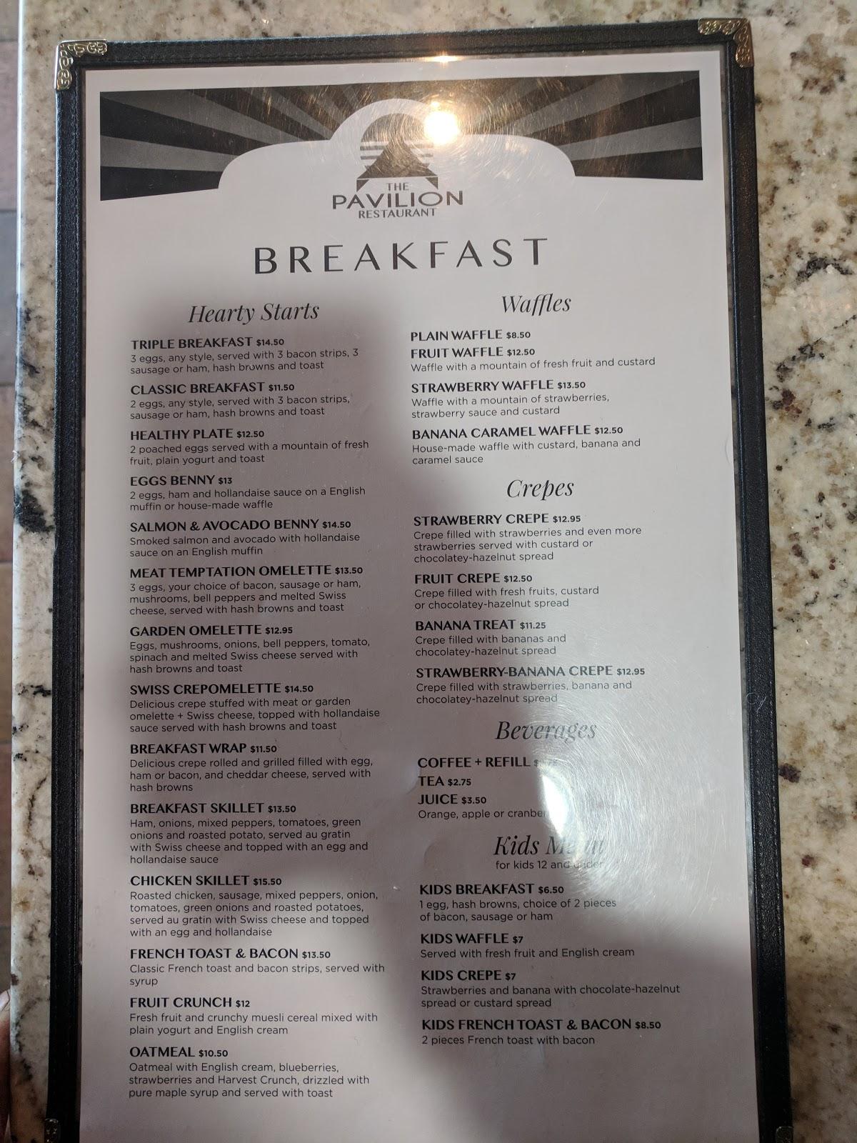 Menu at Pavilion Restaurant, Prince Rupert