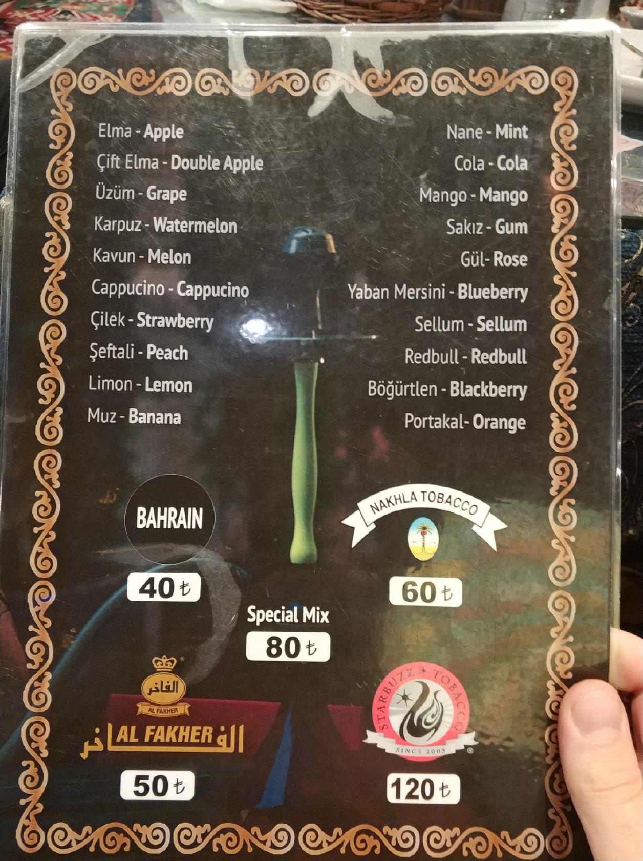 Menu at Alemdar Restaurant & Cafe, Istanbul