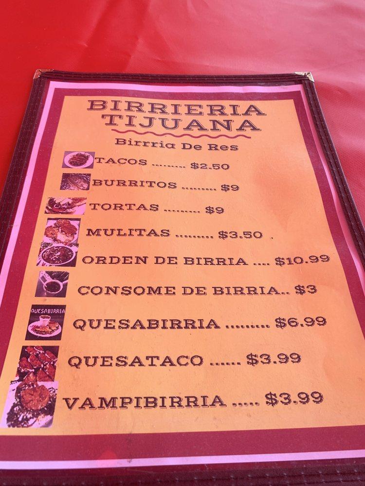 Menu at Birrieria Tijuana restaurant, Phoenix