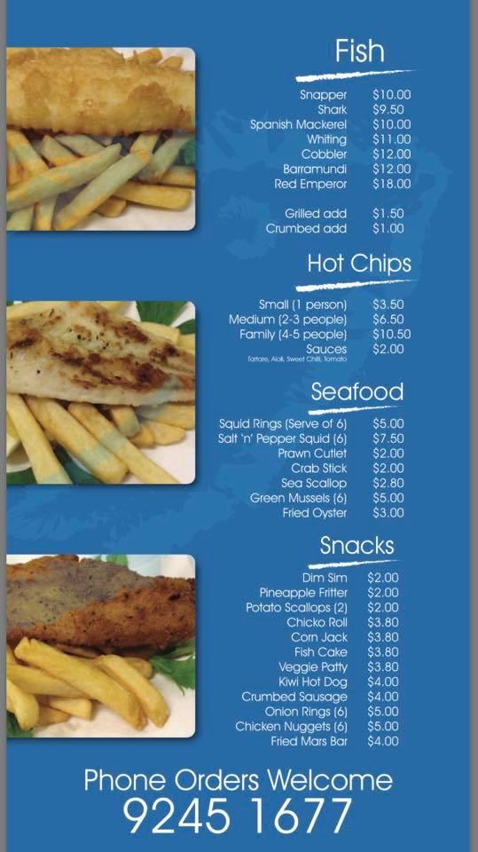 Menu at City Beach Fish Bar, City Beach