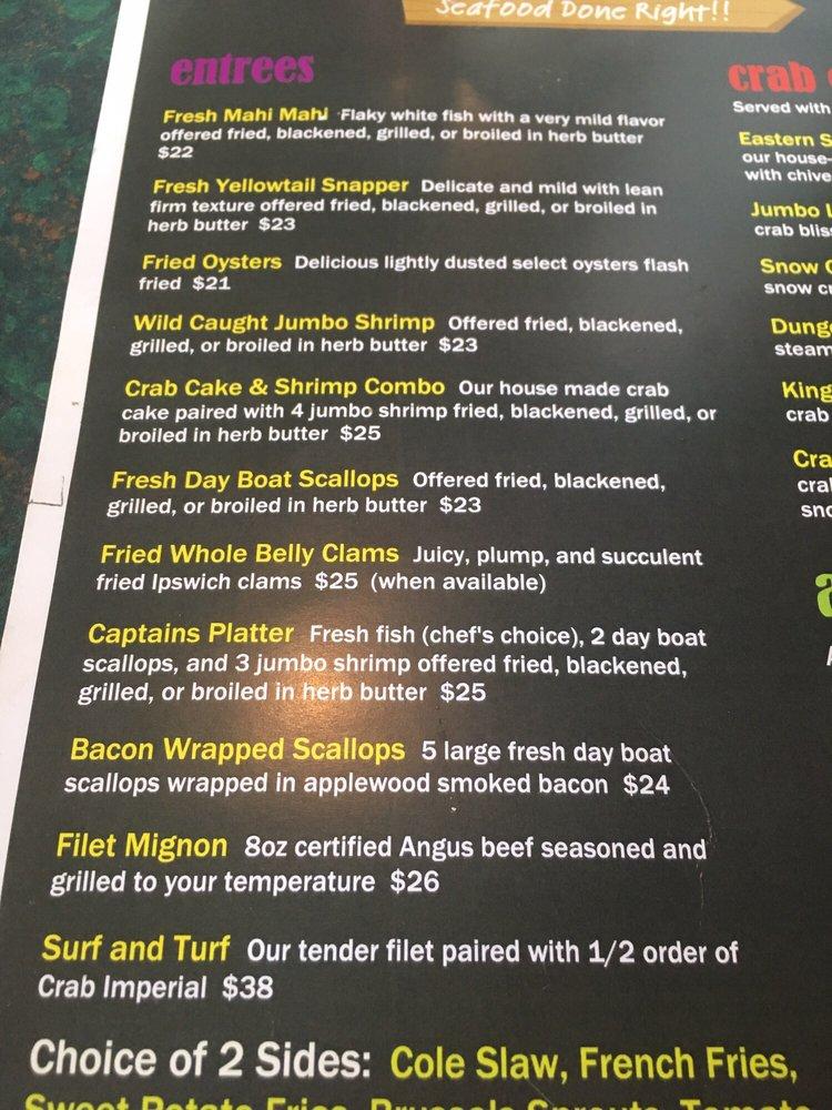 Menu at Crabby's Seafood Shack steakhouse, Stuart