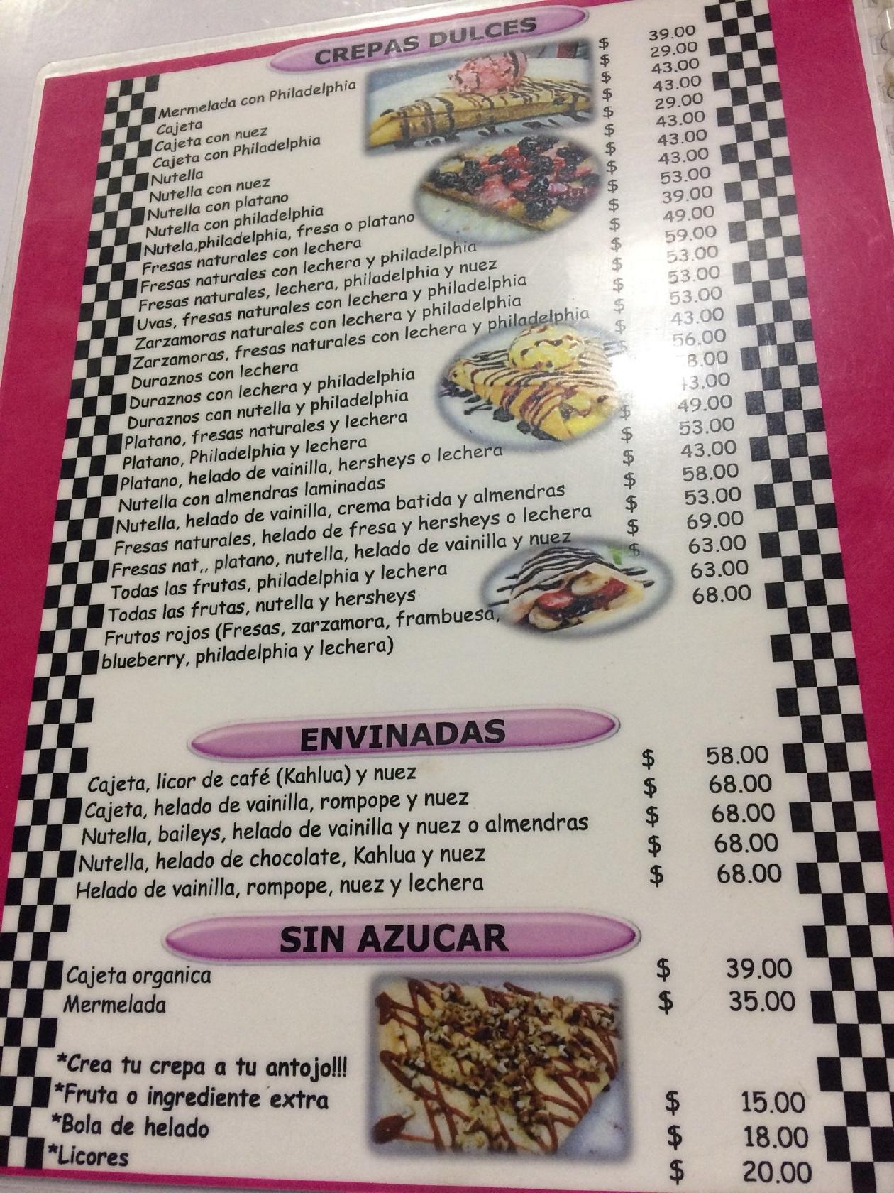 Carta de Crepas La Delicia, Ciudad de México, Calz. México Tacuba 914