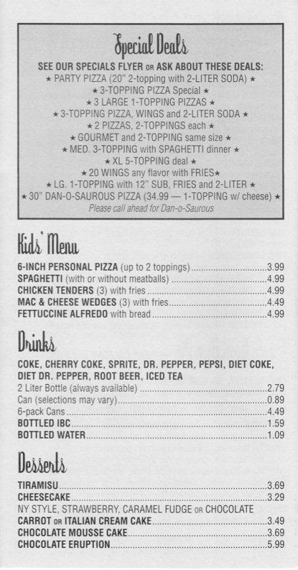 Menu at Dan's Pizza Co. pub & bar, Webster