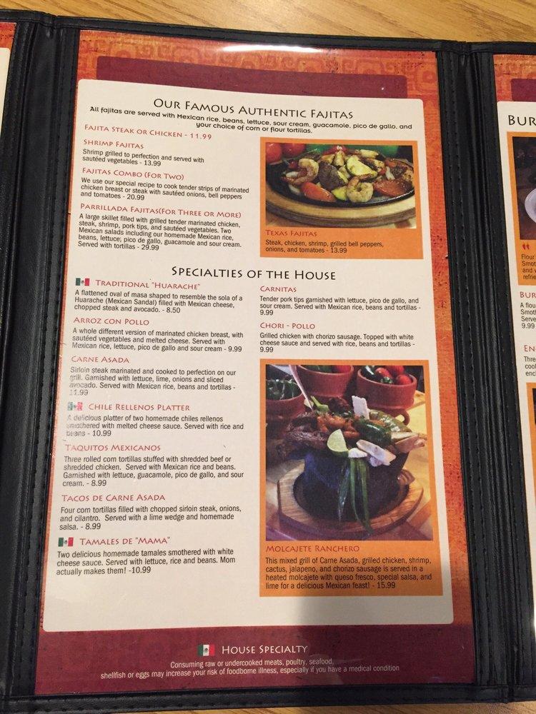 Menu at El Ranchero Loco restaurant, Pigeon Forge