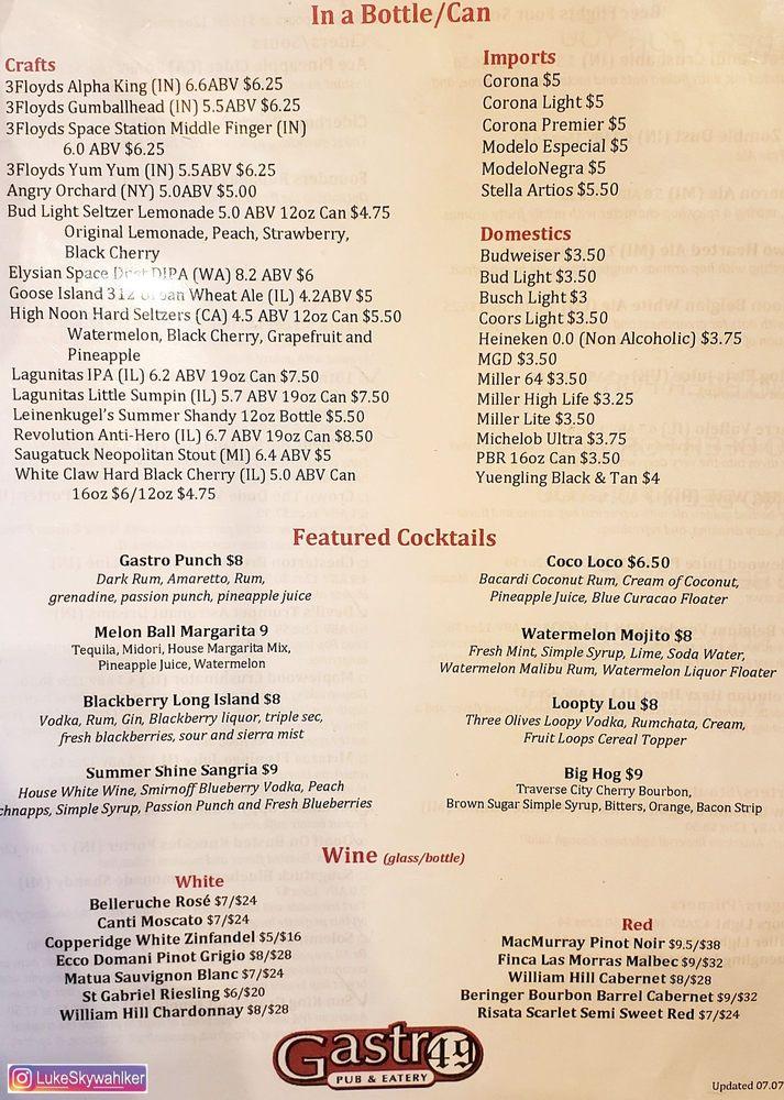 Menu at Gastro 49 restaurant, Chesterton