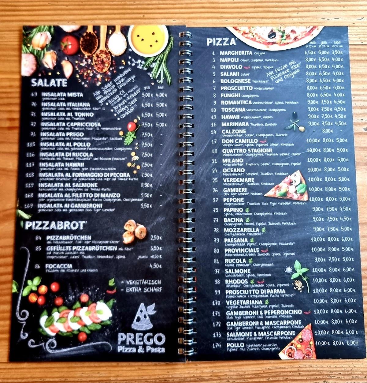 Speisekarte von Prego Pizza & Pasta, Essen, Moltkestraße 1