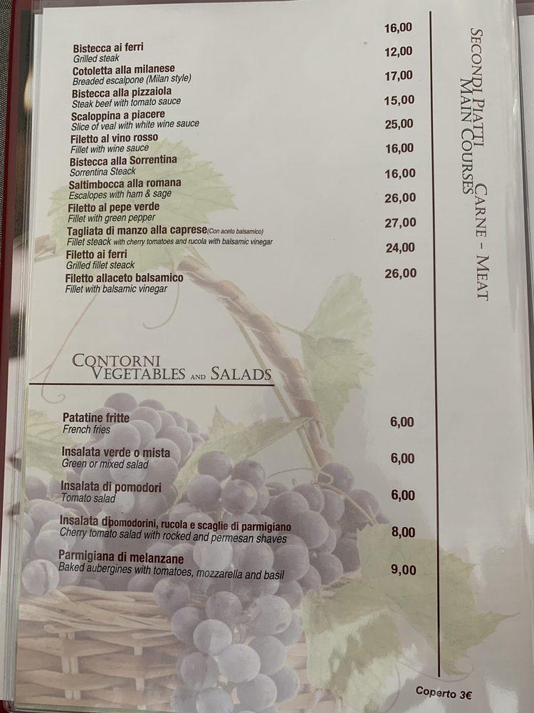 Menu at Ristorante Buca di Bacco, Capri