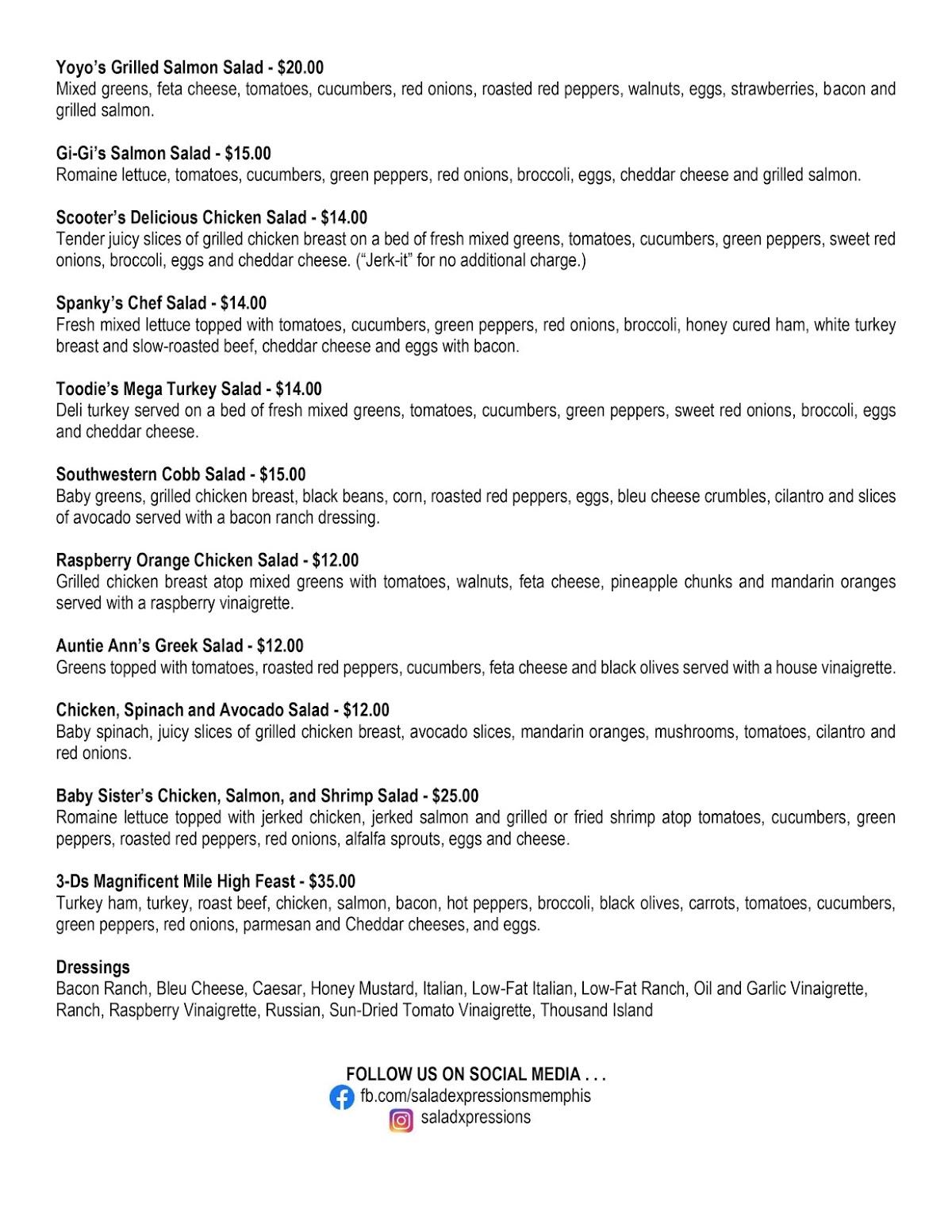 Menu at Salad Expressions restaurant, Memphis, Union Ave